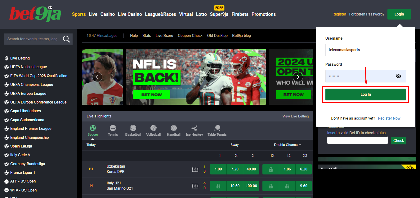 Bet9ja Login to My Account & Get Bonus from Nigeria